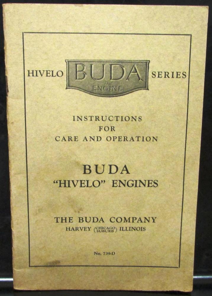 1936 Buda Engines Owners Care & Operation Manual Hivelo Series Harvey ...