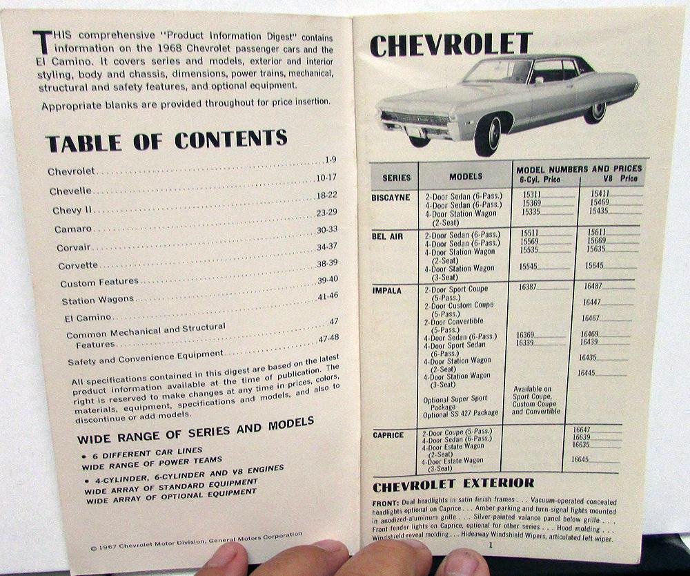 1968 Chevrolet Product Info Salesman Book Chevelle Camaro Corvette Chevy II