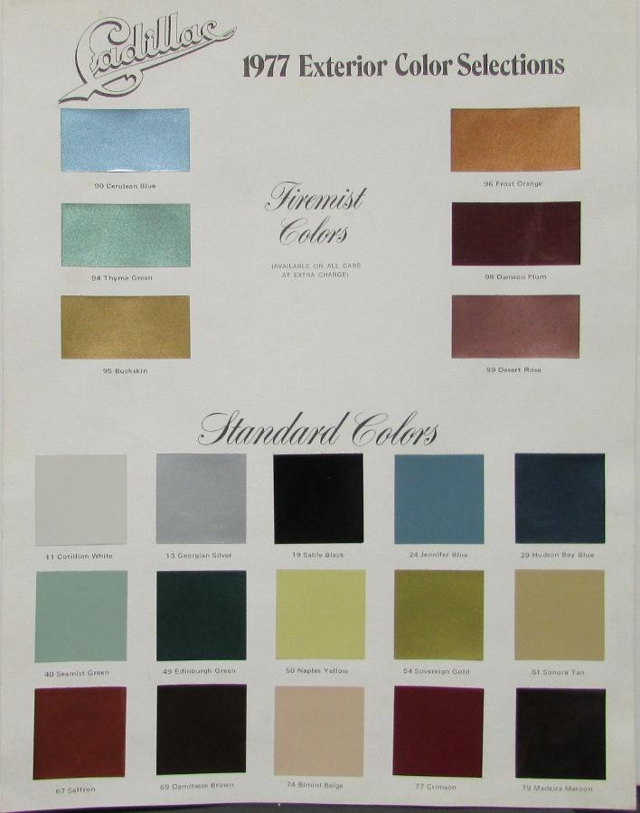 Cadillac Paint Color Chart