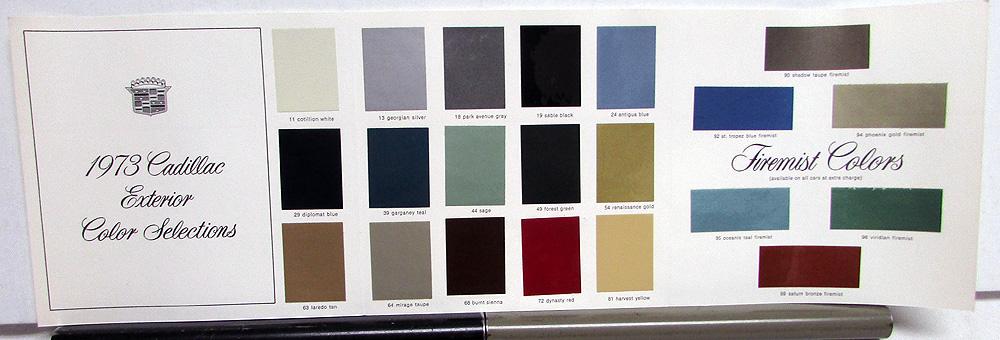 1973 Cadillac Exterior Firemist Color Paint Chips Sales Brochure Folder ...