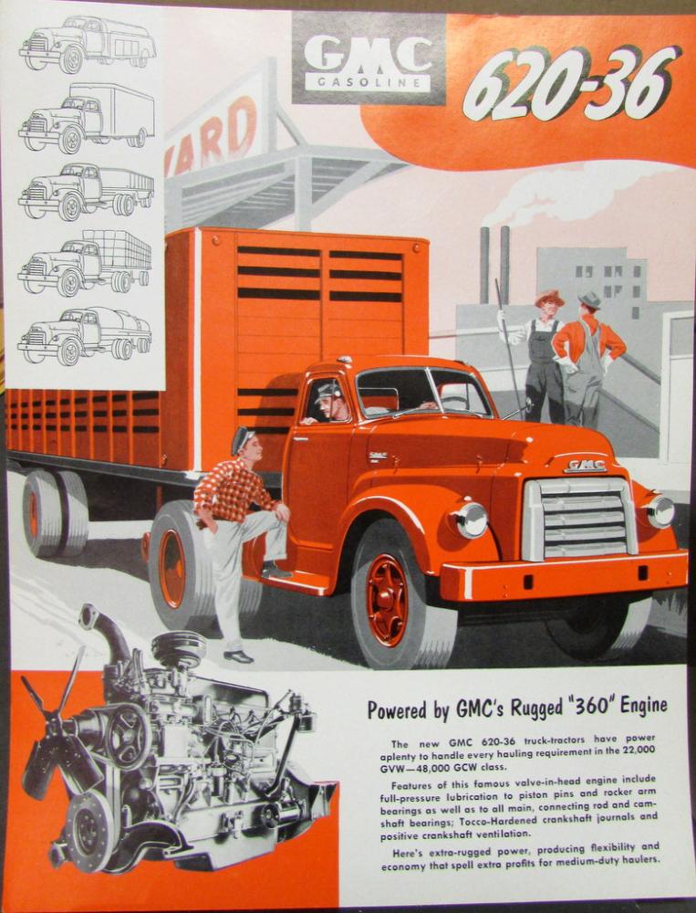 1953 GMC Gasoline 620 - 36 Truck Tractor Sales Brochure Data Sheet RED ...