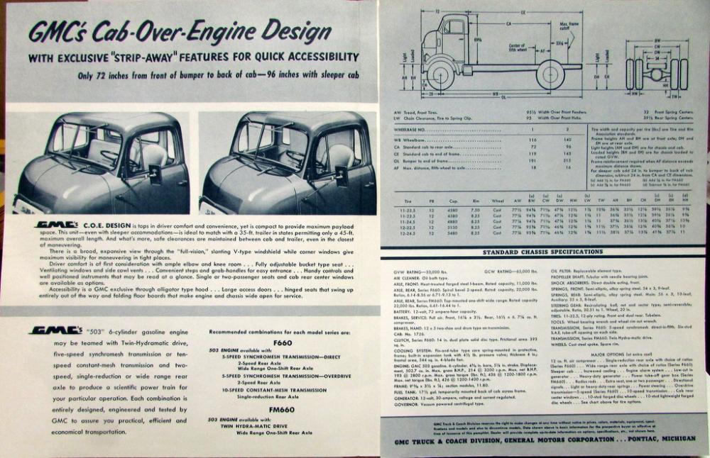 1956 GMC F & FM 660 Truck Series Sales Brochure Folder Original